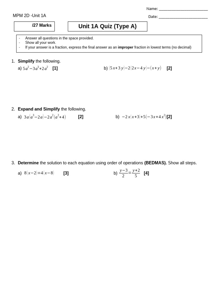 Unit 1A Quiz (A Type) (Lessons 1-4) | PDF