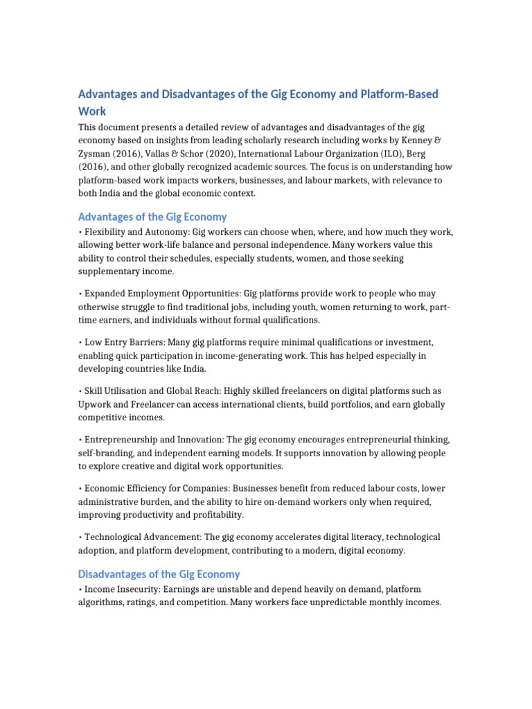 Gig Economy Advantages Disadvantages | PDF | Employment | Labour Economics