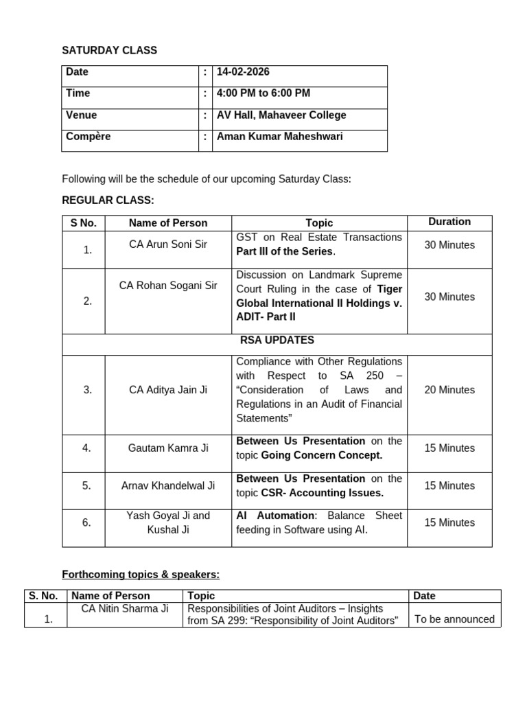 Saturday Class 14.02.2026 | PDF | Business Economics | Accounting