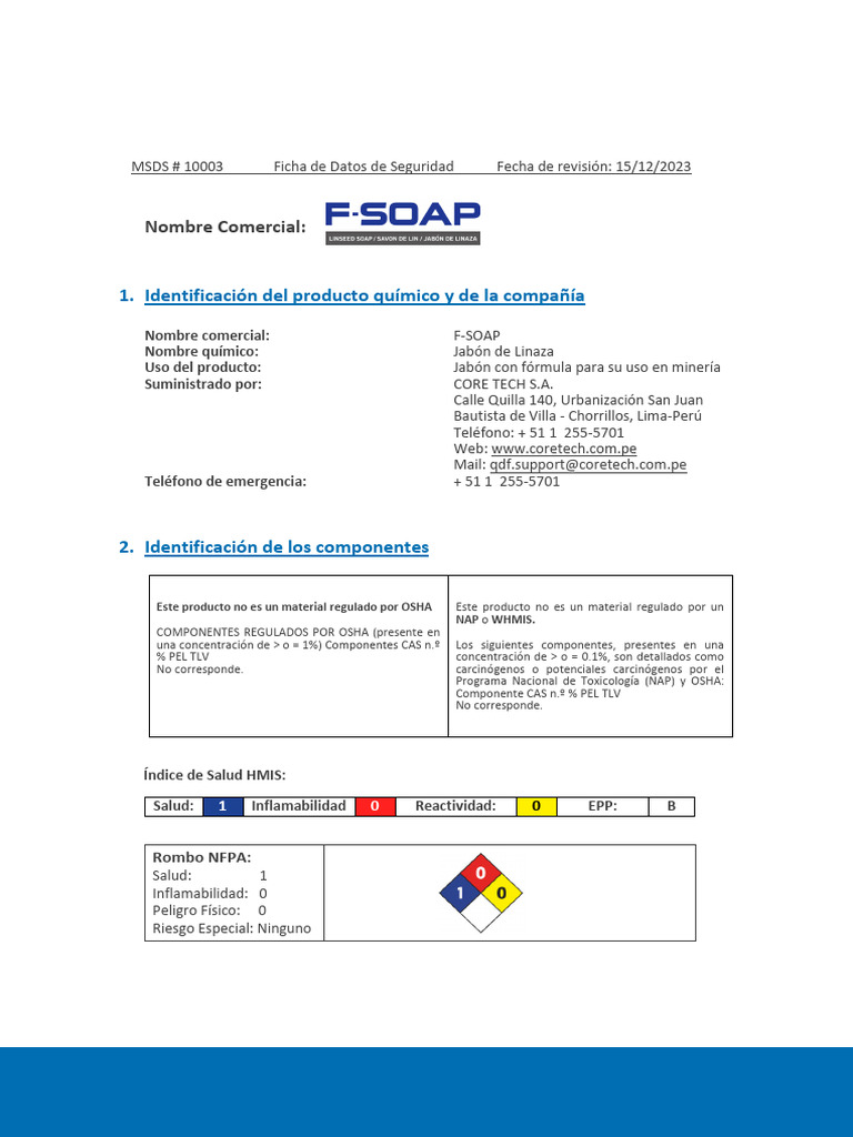 MSDS F-SOAP_REVRH_2023 | PDF | Agua