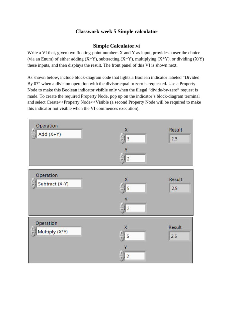 Classwork Week 5 - Simple Calculator | PDF