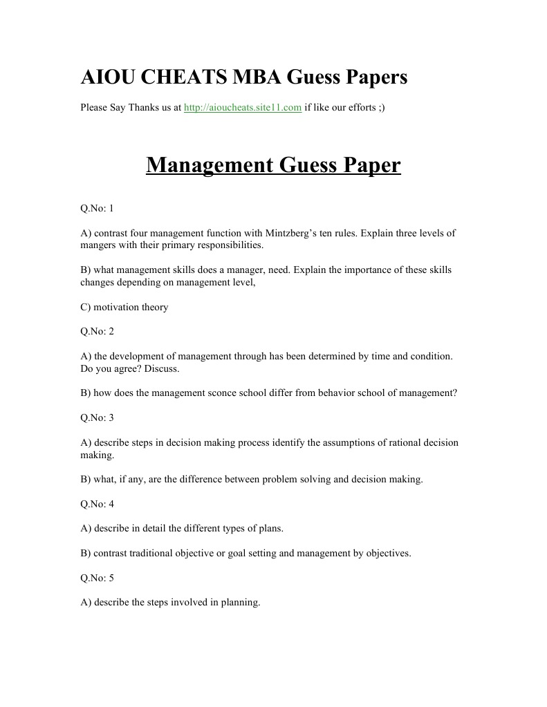 Management Guess Papers | PDF | Leadership | Motivation