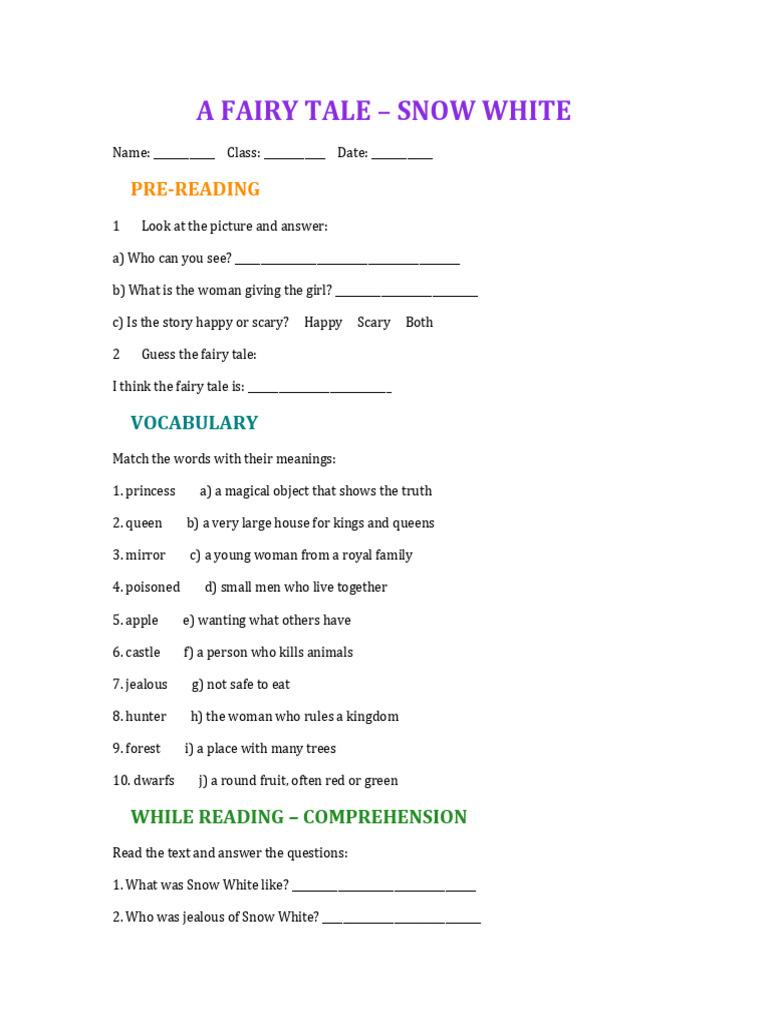 A Fairy Tale Snow White Worksheet | PDF