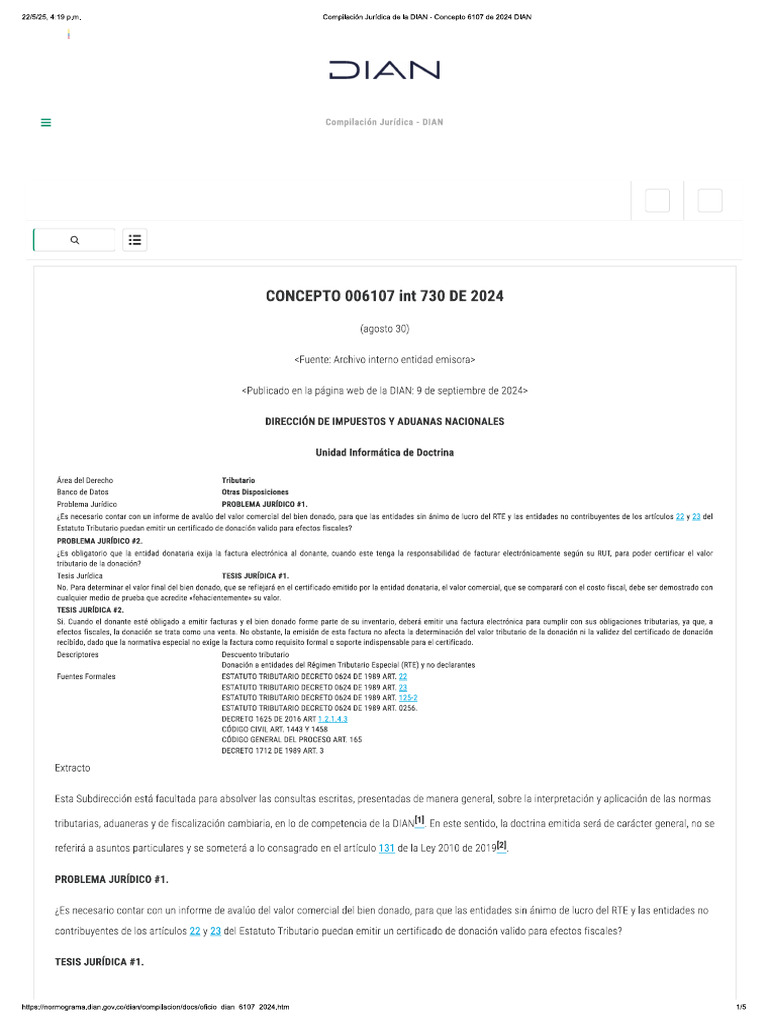 Compilación Jurídica de La DIAN - Concepto 6107 de 2024 DIAN | PDF