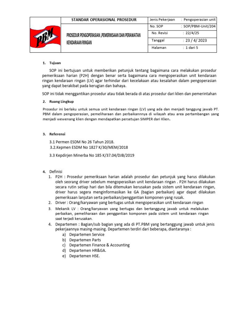Sop Pengoperasian Unit LV | PDF