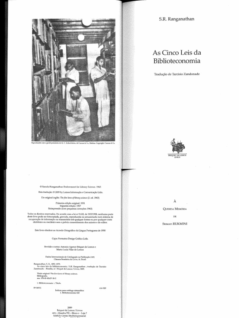As Cinco Leis Da Biblioteconomia S R Ranganathan Z-Library | PDF