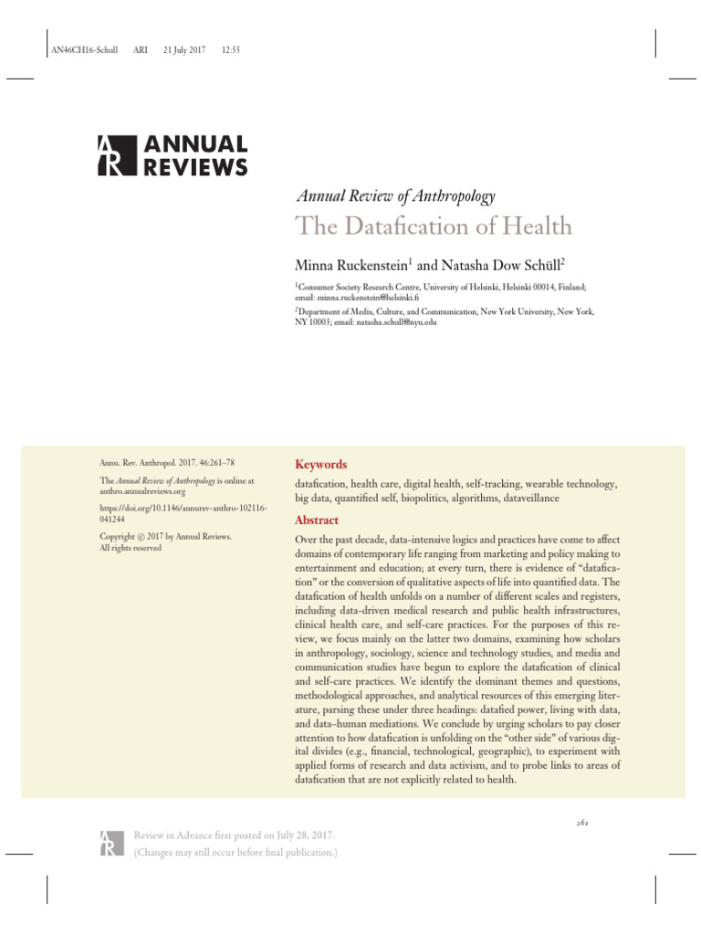Minna Ruckenstein & Natasha Dow - The Datafication of Health | PDF ...