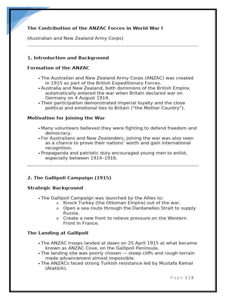 Anzac Forces | PDF | Gallipoli Campaign | Australian And New Zealand ...