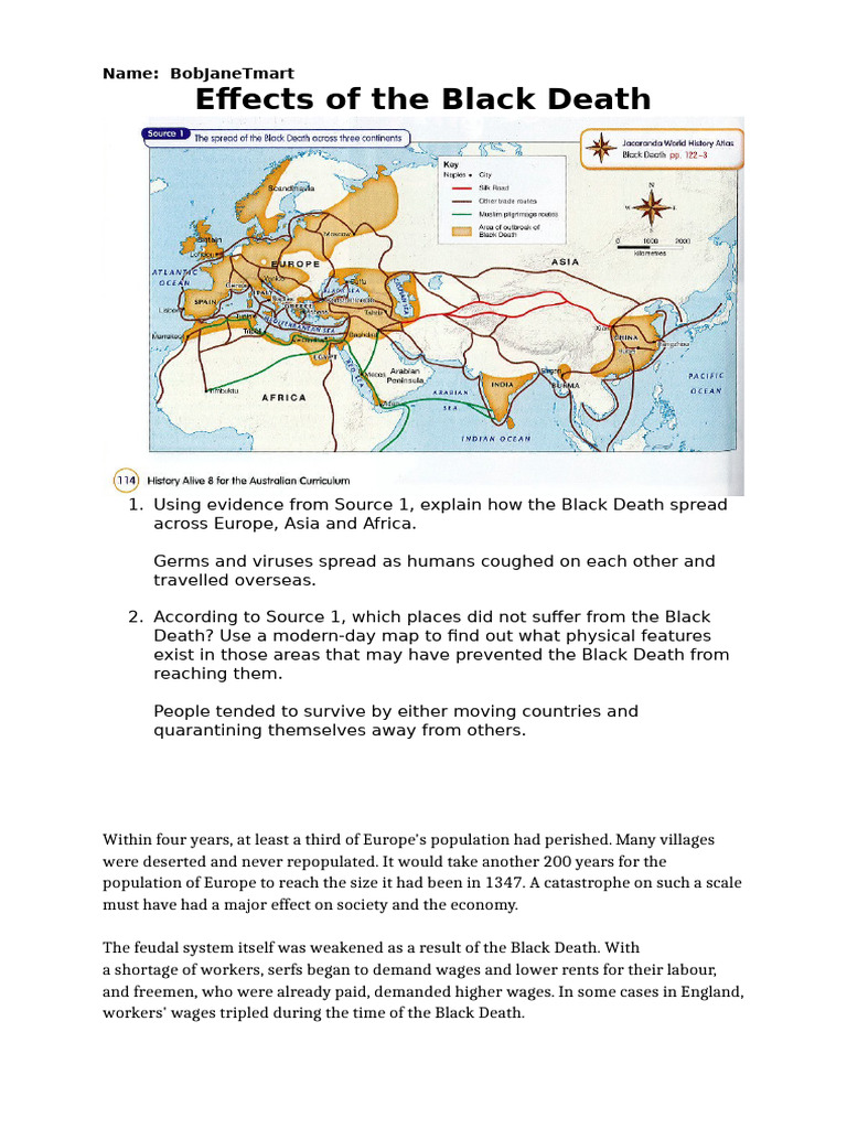 Effects of The Black Death Worksheet | PDF | Black Death | Serfdom