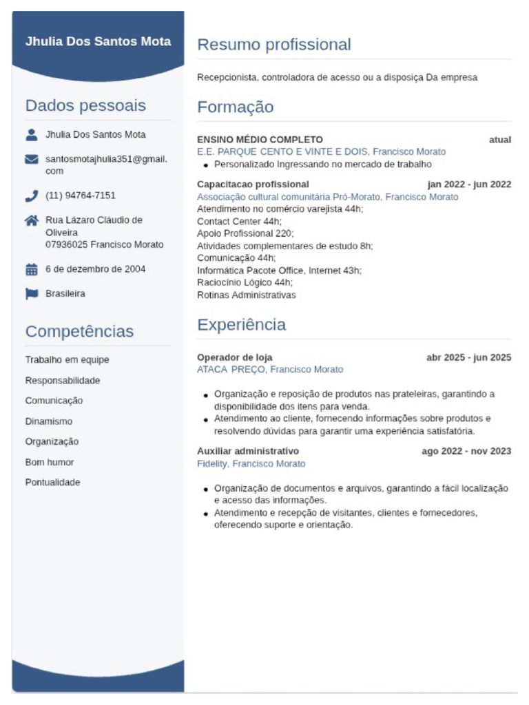 Curriculo Jhulia Novo | PDF
