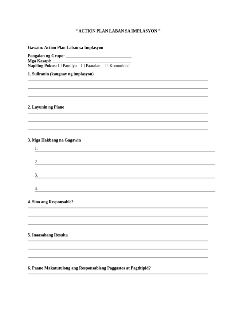 Action Plan Laban Sa Implasyon | PDF