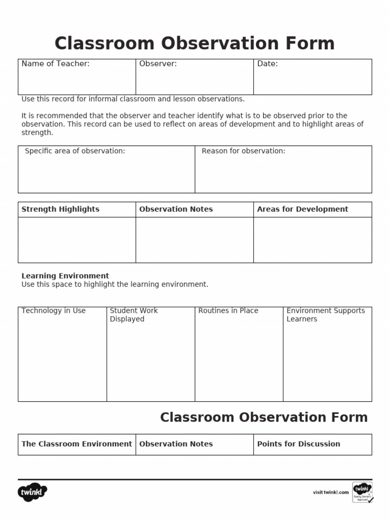 Classroom Observation Form Us CM 1660062322 Ver 1 | PDF
