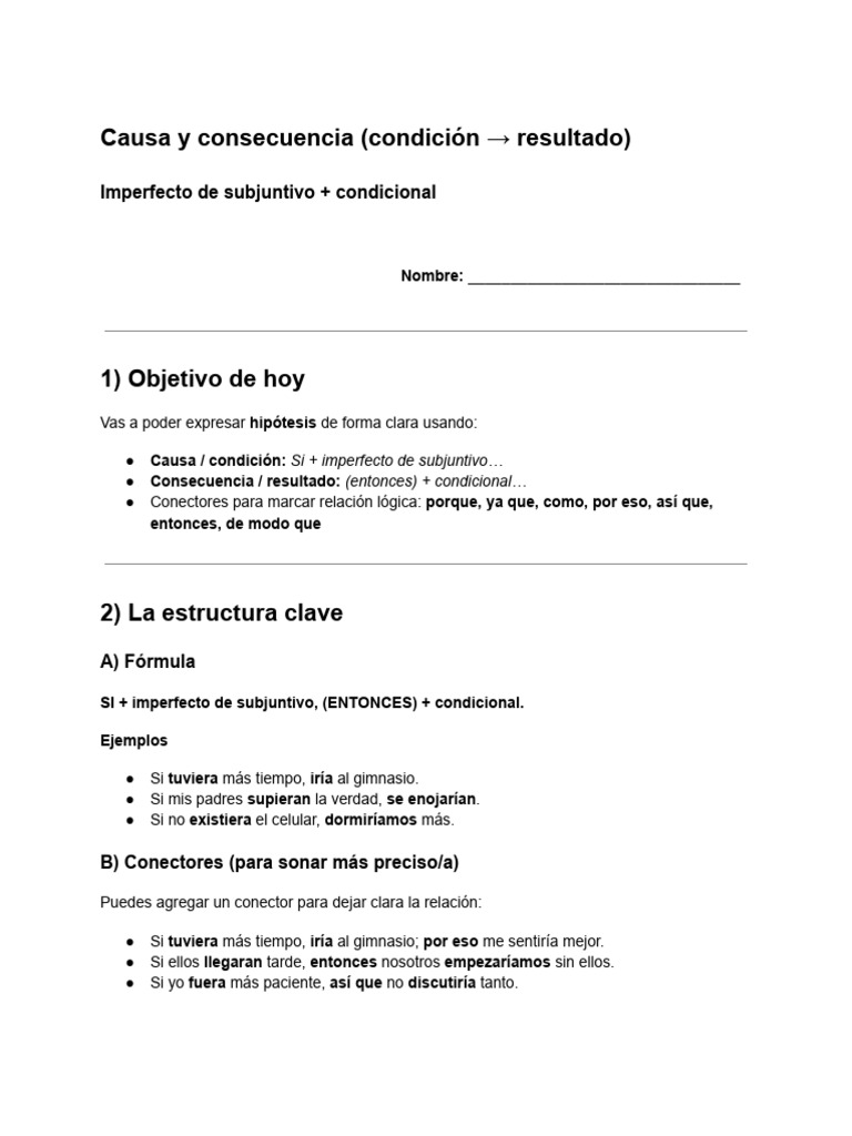 Imperfecto de Subjuntivo + Condicional | PDF