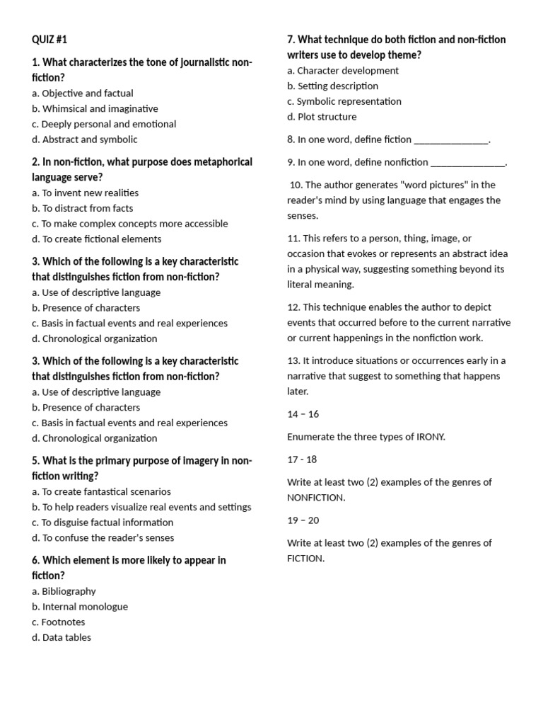 Quiz 1. | PDF | Non Fiction | Narrative