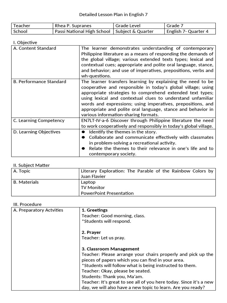 Rainbow Colors Lesson Plan | PDF | Speed Reading | Human Communication