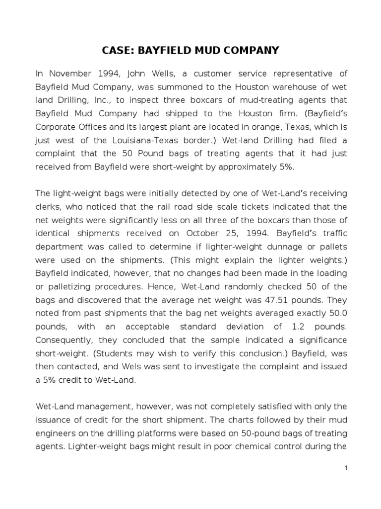 Bayfield Mud Company (Statistical Process Control) | PDF | Natural Gas | Energy And Resource