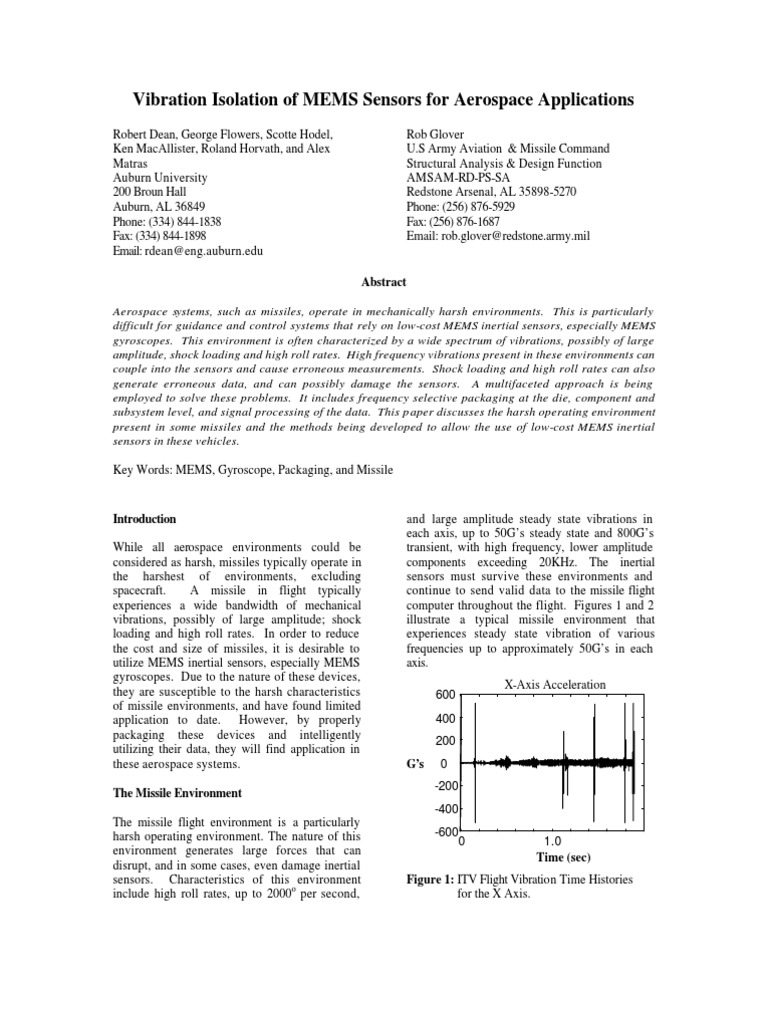 Vibration Isolation Of Mems Sensors For Aerospace Applications Pdf Inertial Navigation