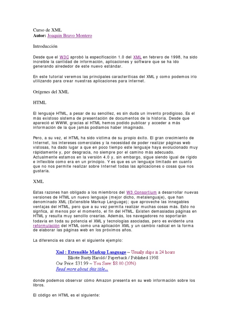 Manual XML Programacion | PDF | Xml | HTML