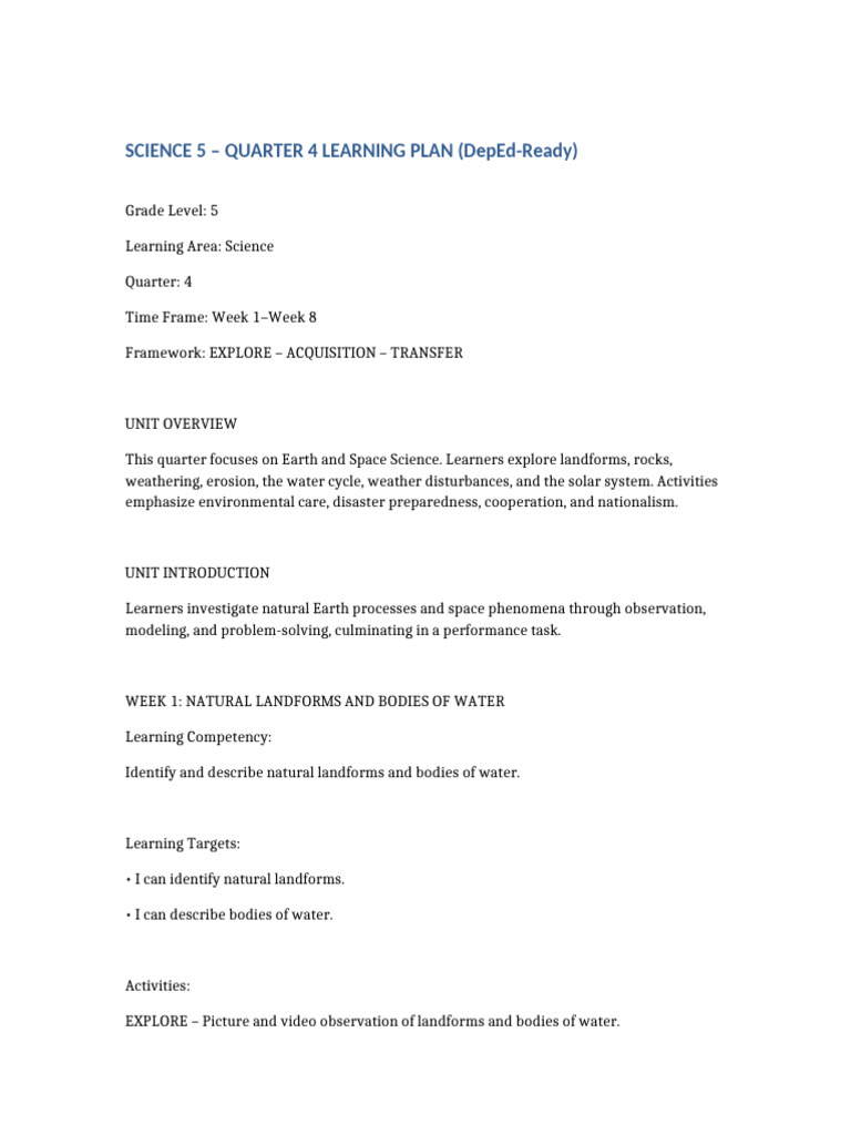 Science 5 Q4 Learning Plan DepEd Ready | PDF | Weather | Natural Sciences