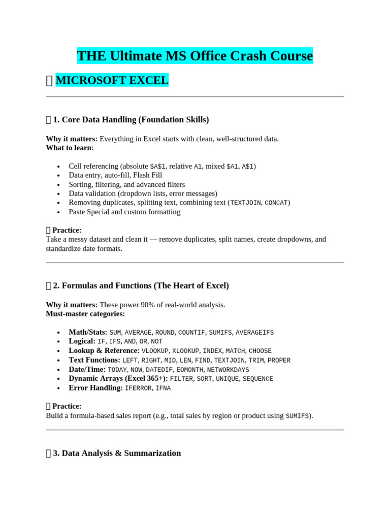 (Old Syllabus) MS Office Crash Course | PDF | Microsoft Excel | Page Layout