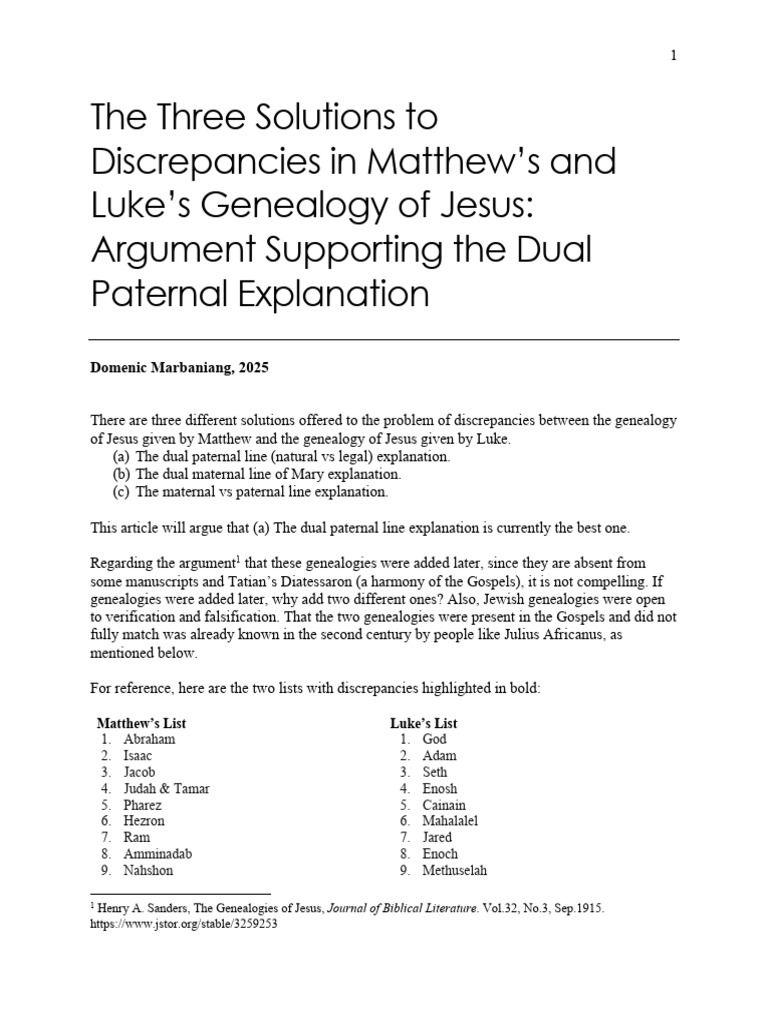 The Three Solutions To Discrepancies in Matthew and Luke | PDF
