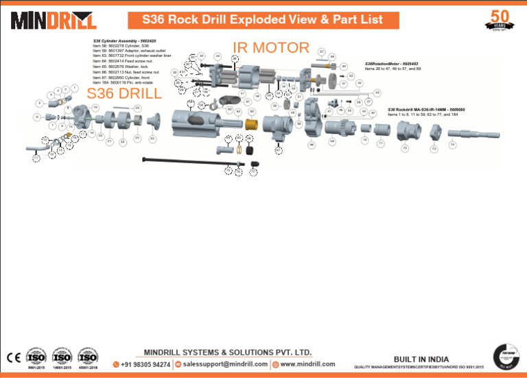 Mindrill S36 Rock Drill Exploded View and Part List 06.11.2025 (TD) | PDF