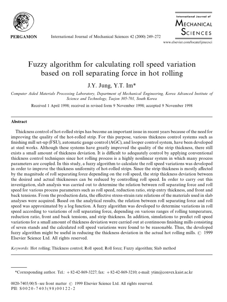 Fuzzy Algorithm For Calculating Roll Speed Variation Based On Roll ...