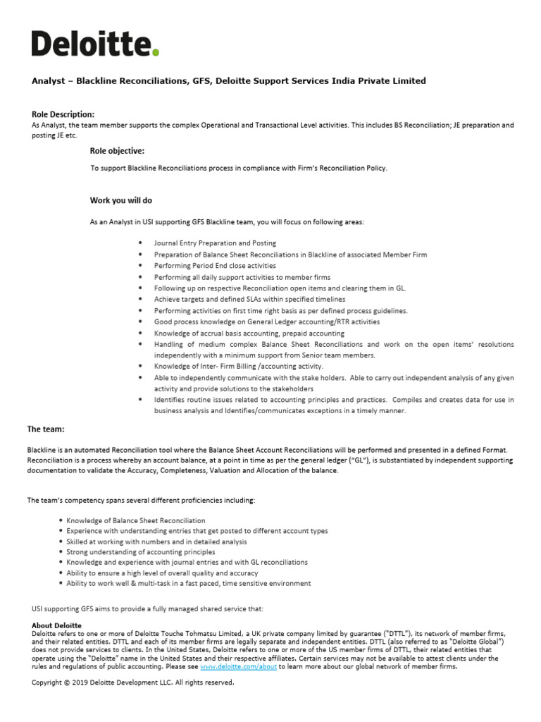 GFS CoS Blackline Reconciliation Analyst | PDF | Learning | Accounting