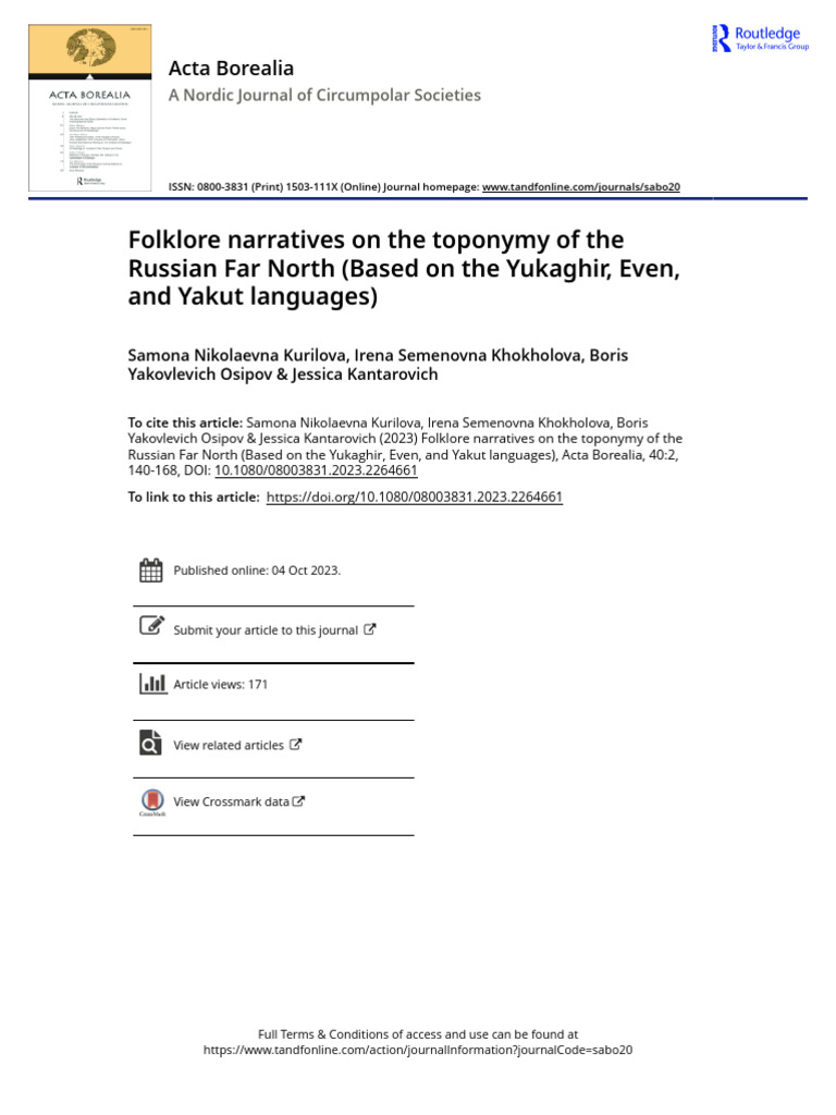 Folklore Narratives On The Toponymy of The Russian Far North Based On ...