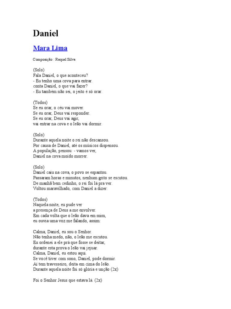 Letra do Hino "Fala Daniel" | PDF