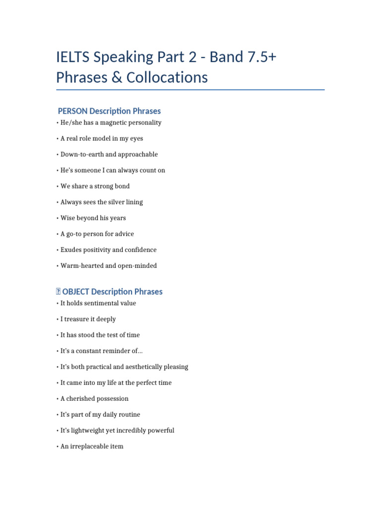 Band 7.5 Phrases Speaking Part2 | PDF