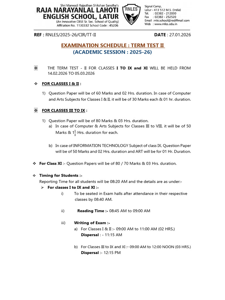 Term Test - II 2025-26 Circular-1 | PDF | Evaluation Methods ...