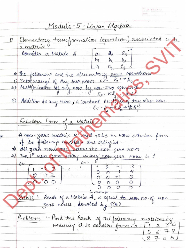 Module 5 - Linear Algebra Notes | PDF