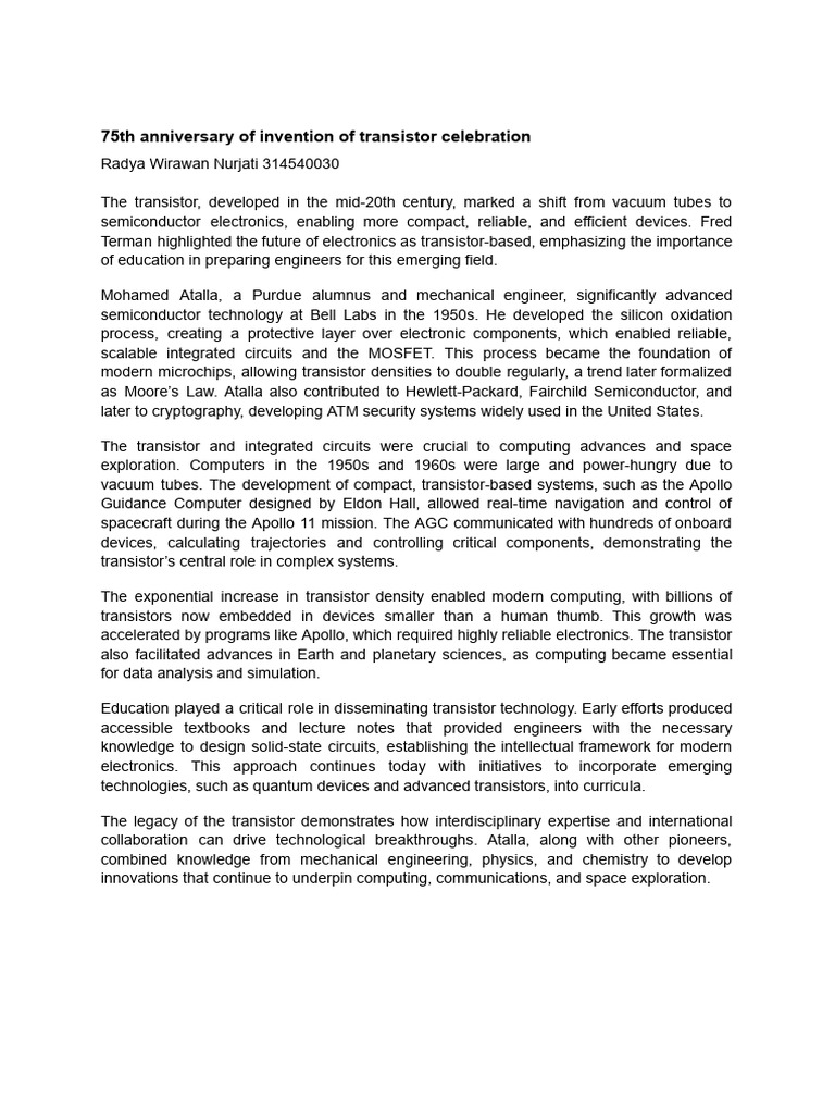 75th Anniversary of Invention of Transistor Celebration-1 | PDF ...