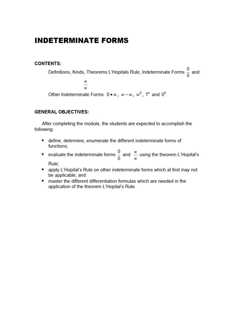 Indeterminate Forms | PDF | Calculus | Mathematical Concepts