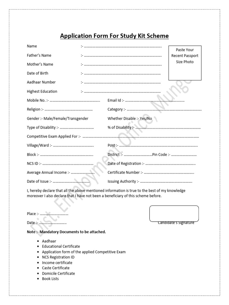 Study Kit Application Form | PDF