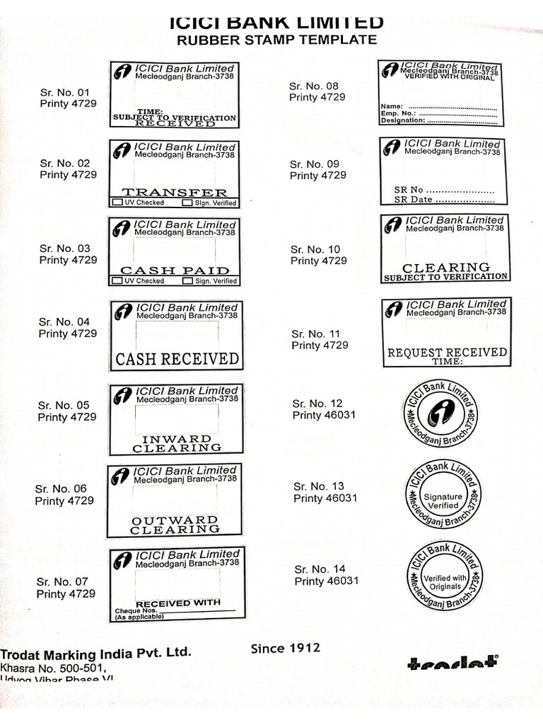 ICICI Bank Trodat Stamp Template | PDF