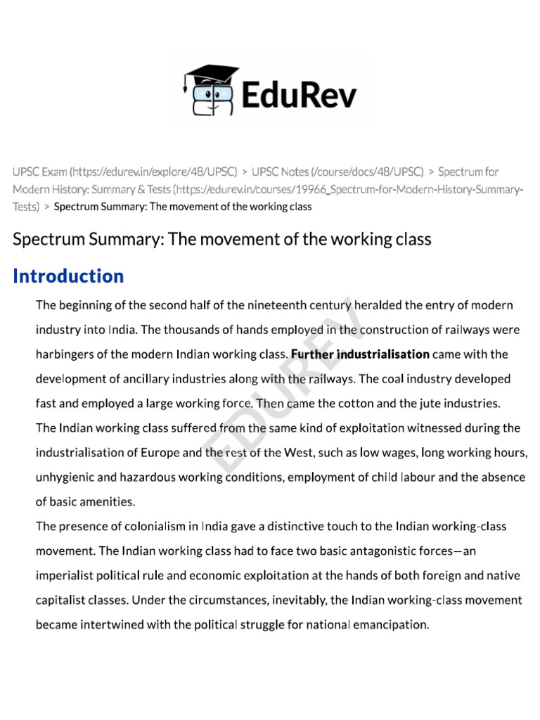 The Movement of Working Class | PDF