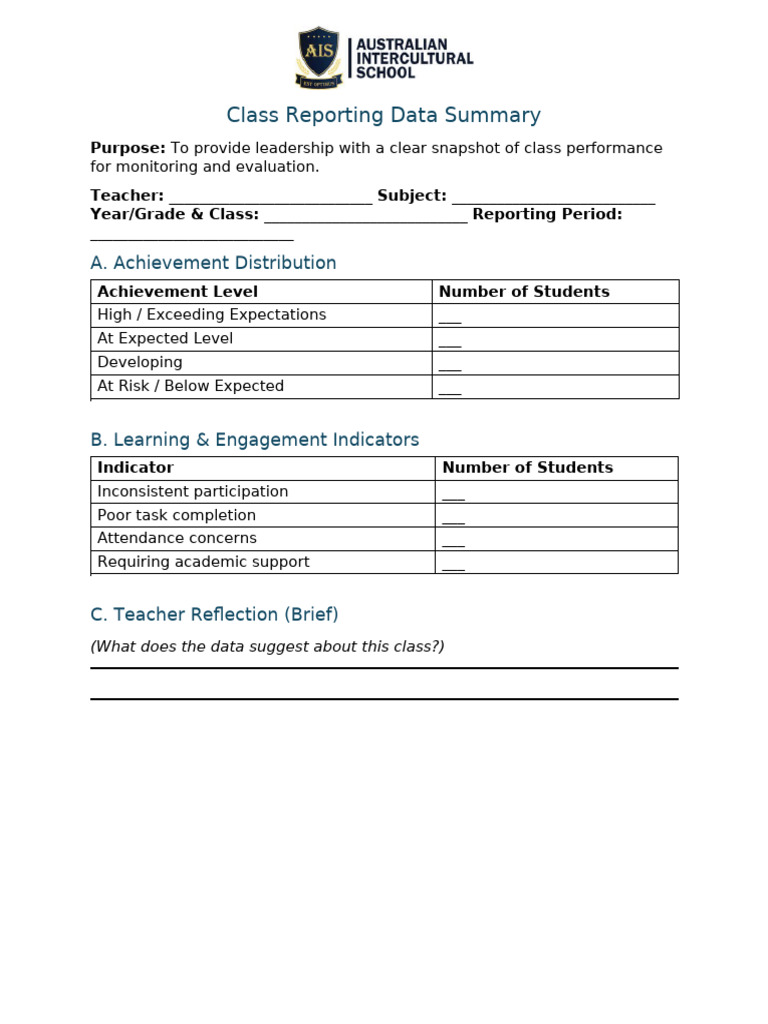 2026 Class Reporting Data Summary Template | PDF
