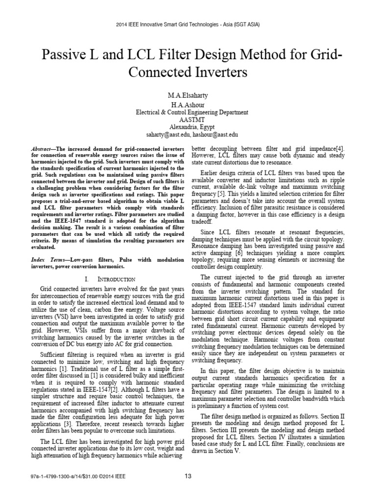 Passive L and LCL Filter Design Method For Grid-Connected Inverters ...