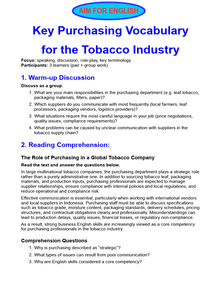 Key Purchasing Vocabulary For The Tobacco Industry | PDF | Supply Chain ...