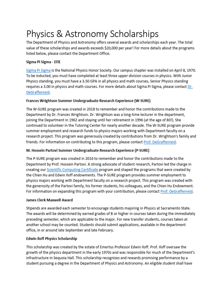 Physics Astronomy Scholarships | PDF | Academia