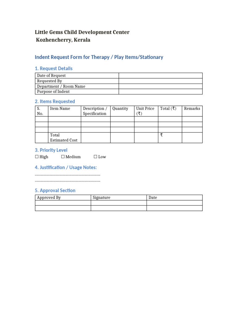 Indent Request Form Play Items | PDF