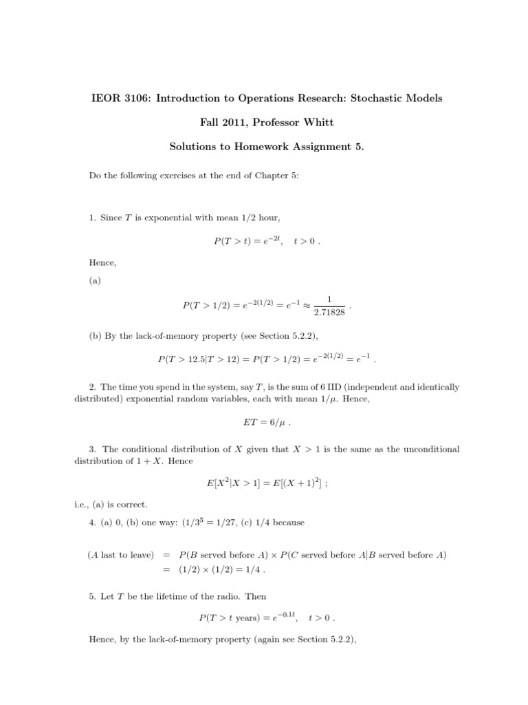 IEOR 3106: Introduction To Operations Research: Stochastic Models Fall ...