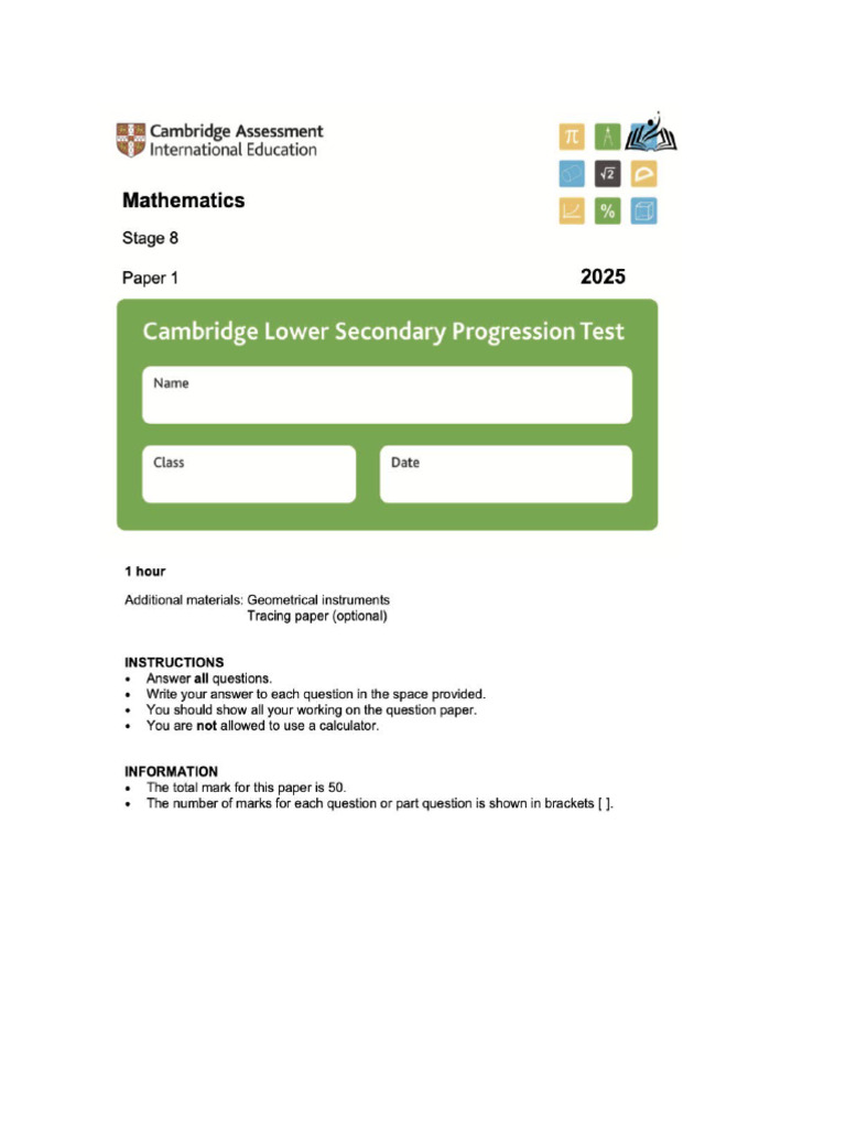 Y8 2025 Paper 1 | PDF