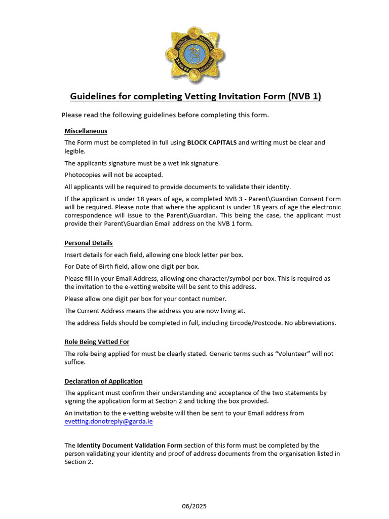 National Vetting Bureau Invitation NVB1 For Staff Only English Version ...