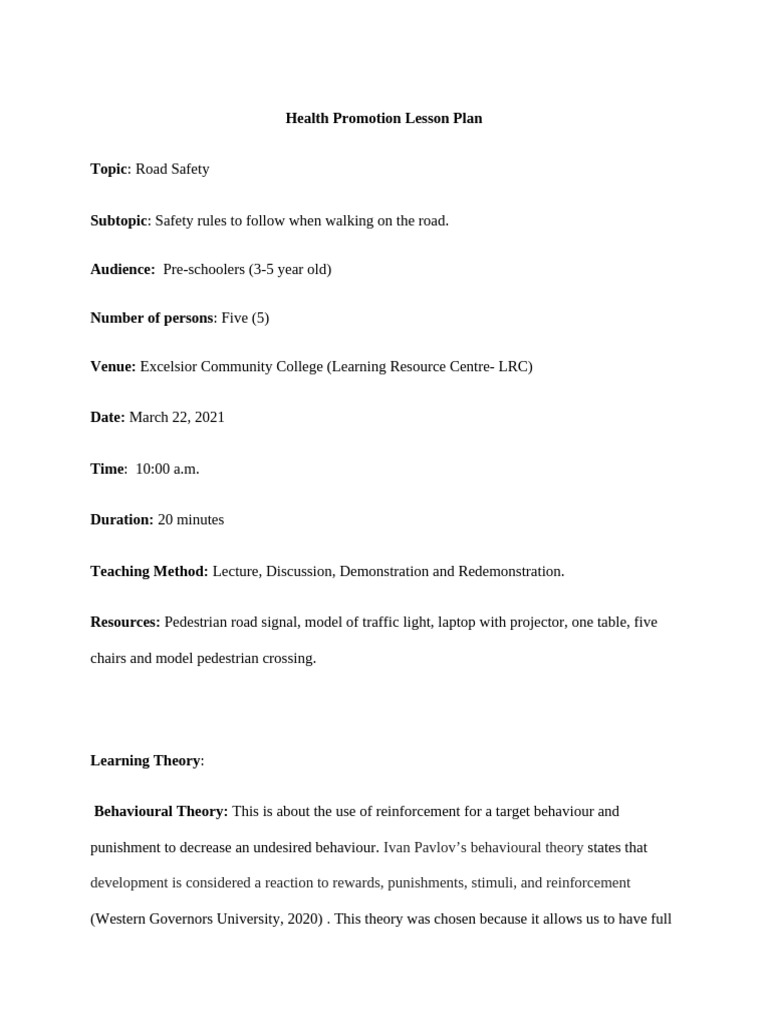 Sample Lesson Plan Road Safety | PDF | Learning | Traffic Light