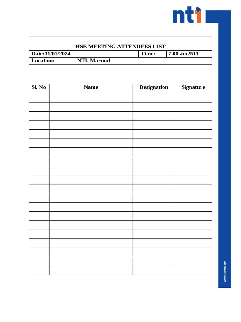 Hse Meeting Attendees List Form | PDF