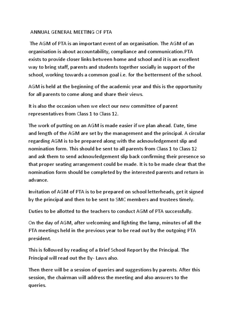 Annual General Meeting of Pta Final | PDF