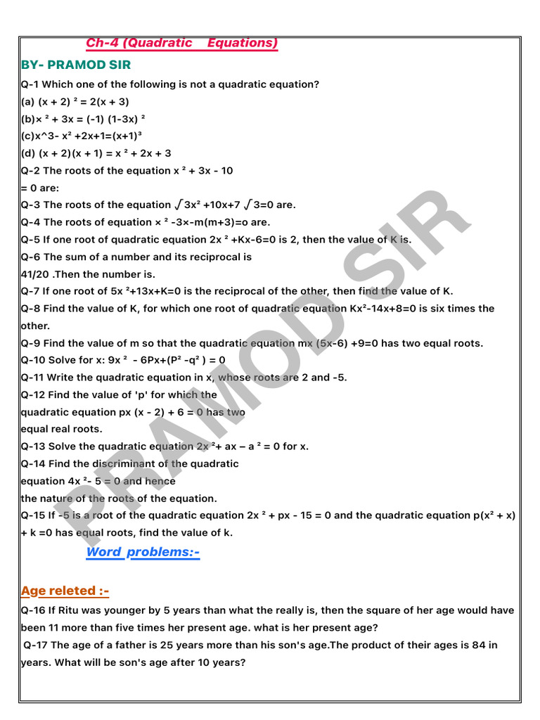Ch-4 (Quadratic Equations) | PDF | Speed | Number Theory